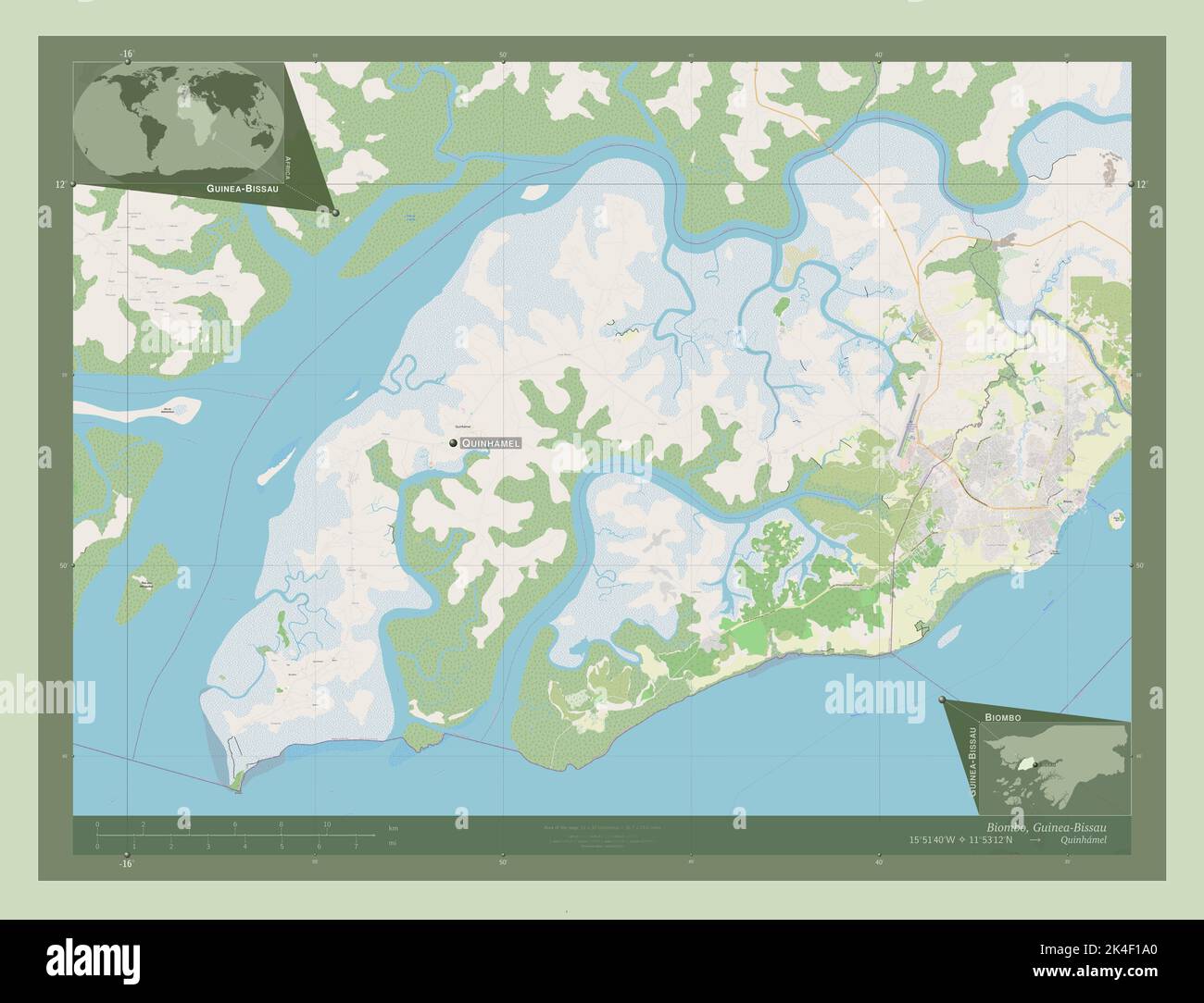 Biombo, region of Guinea-Bissau. Open Street Map. Locations and names ...