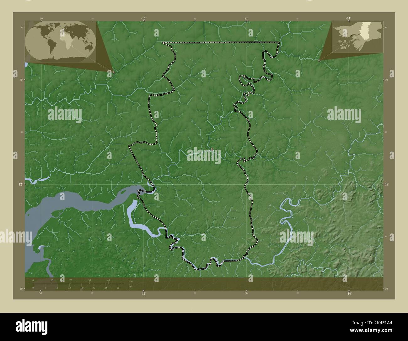 Bafata, region of Guinea-Bissau. Elevation map colored in wiki style ...