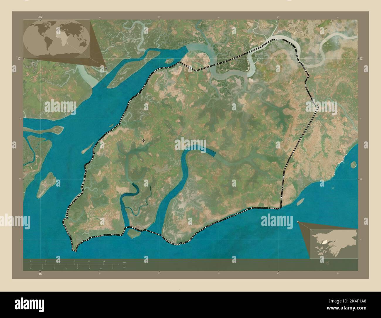 Biombo, region of Guinea-Bissau. High resolution satellite map ...