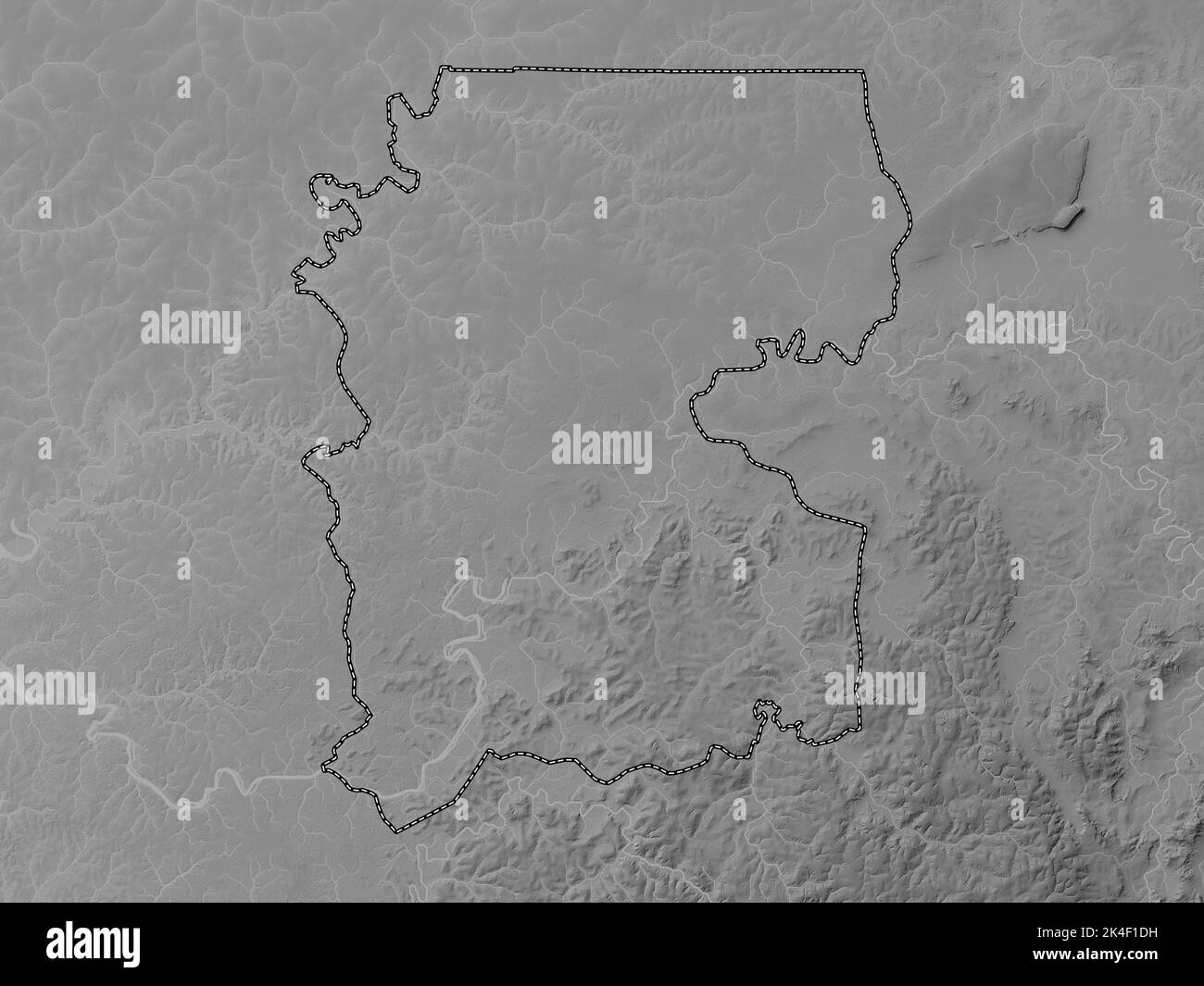 Gabu, region of Guinea-Bissau. Grayscale elevation map with lakes and ...