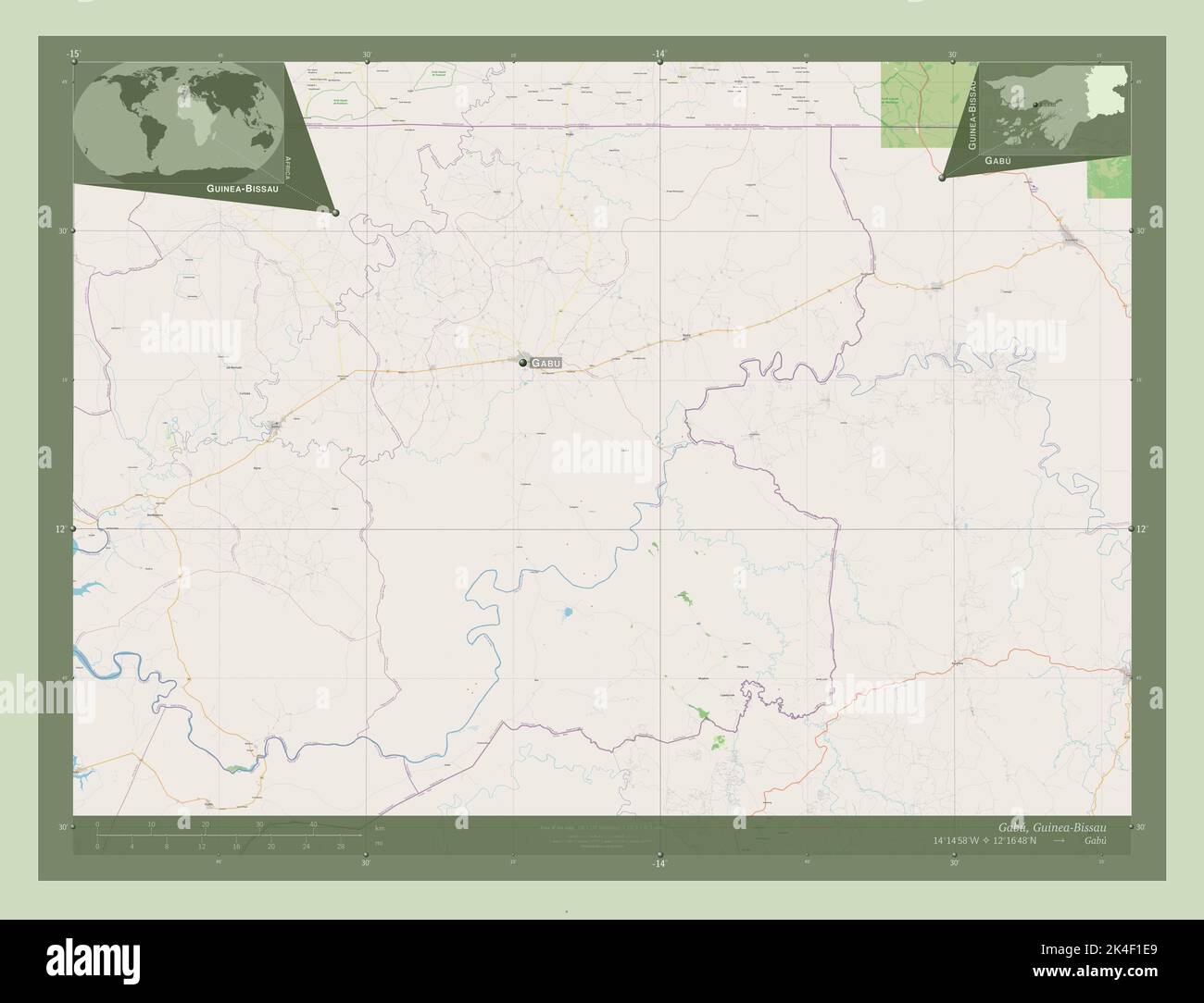 Gabu, region of Guinea-Bissau. Open Street Map. Locations and names of ...