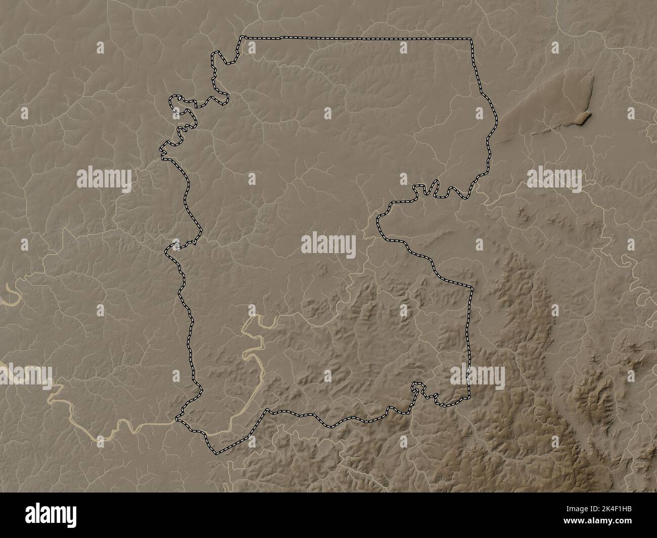 Gabu, region of Guinea-Bissau. Elevation map colored in sepia tones ...