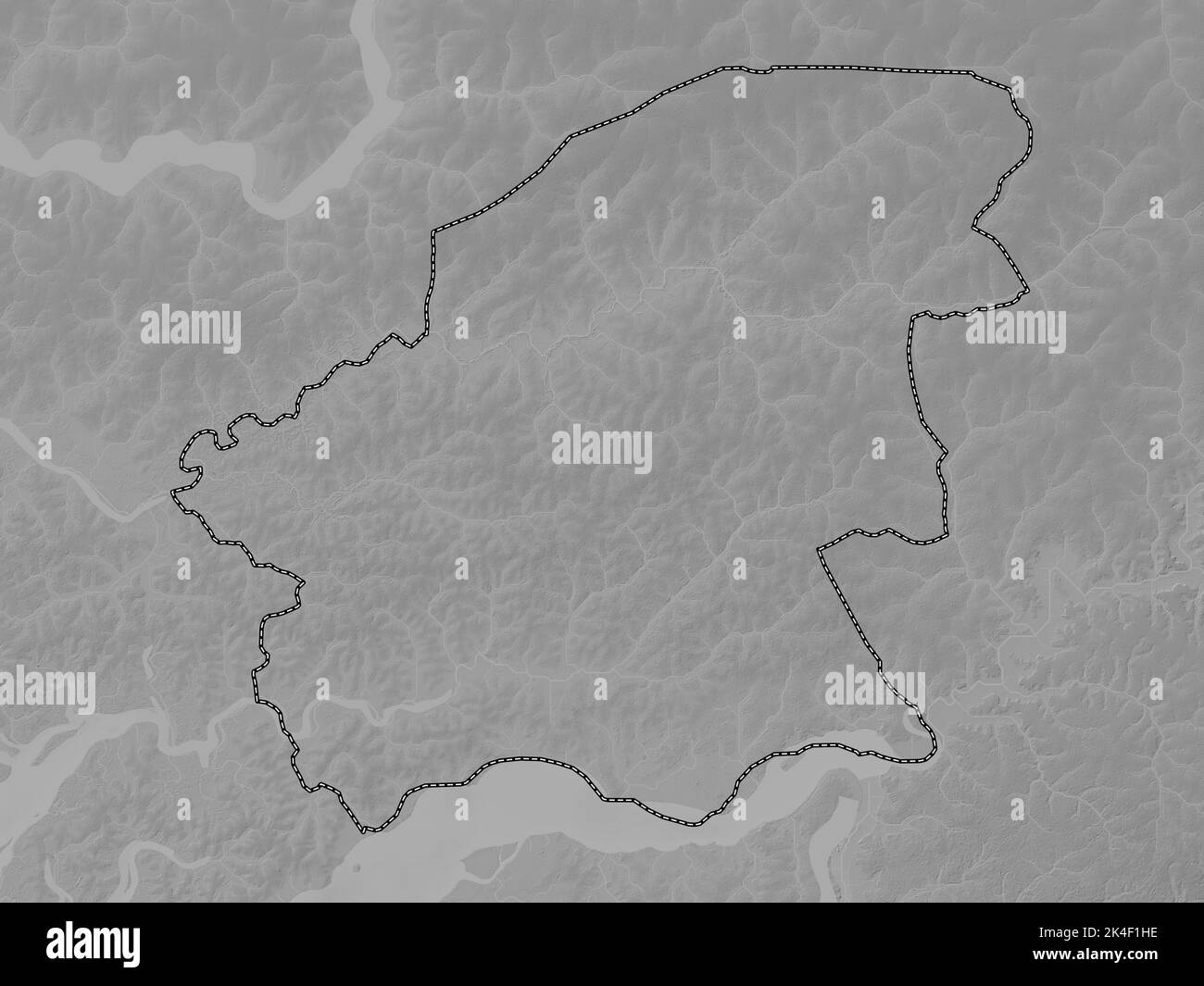 Oio, region of Guinea-Bissau. Grayscale elevation map with lakes and ...