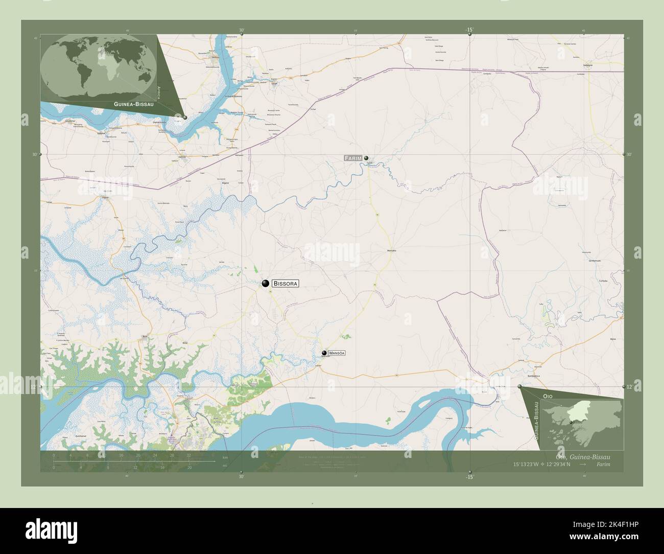 Oio, region of Guinea-Bissau. Open Street Map. Locations and names of ...