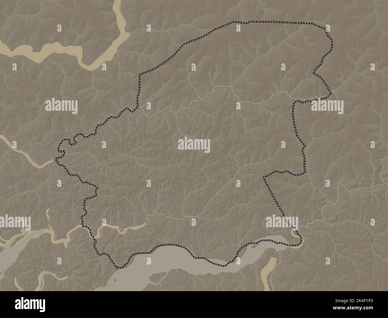 Oio, region of Guinea-Bissau. Elevation map colored in sepia tones with ...