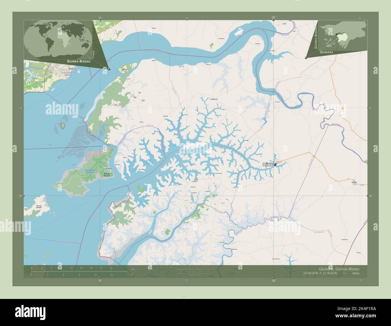 Quinara, region of Guinea-Bissau. Open Street Map. Locations and names ...