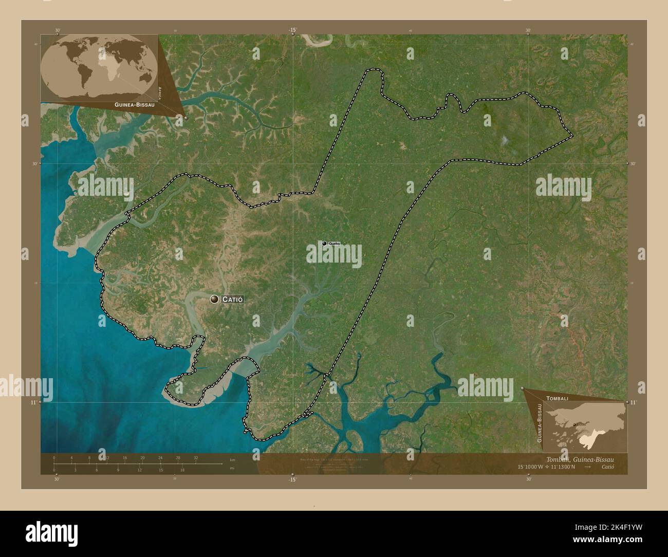 Tombali, region of Guinea-Bissau. Low resolution satellite map ...