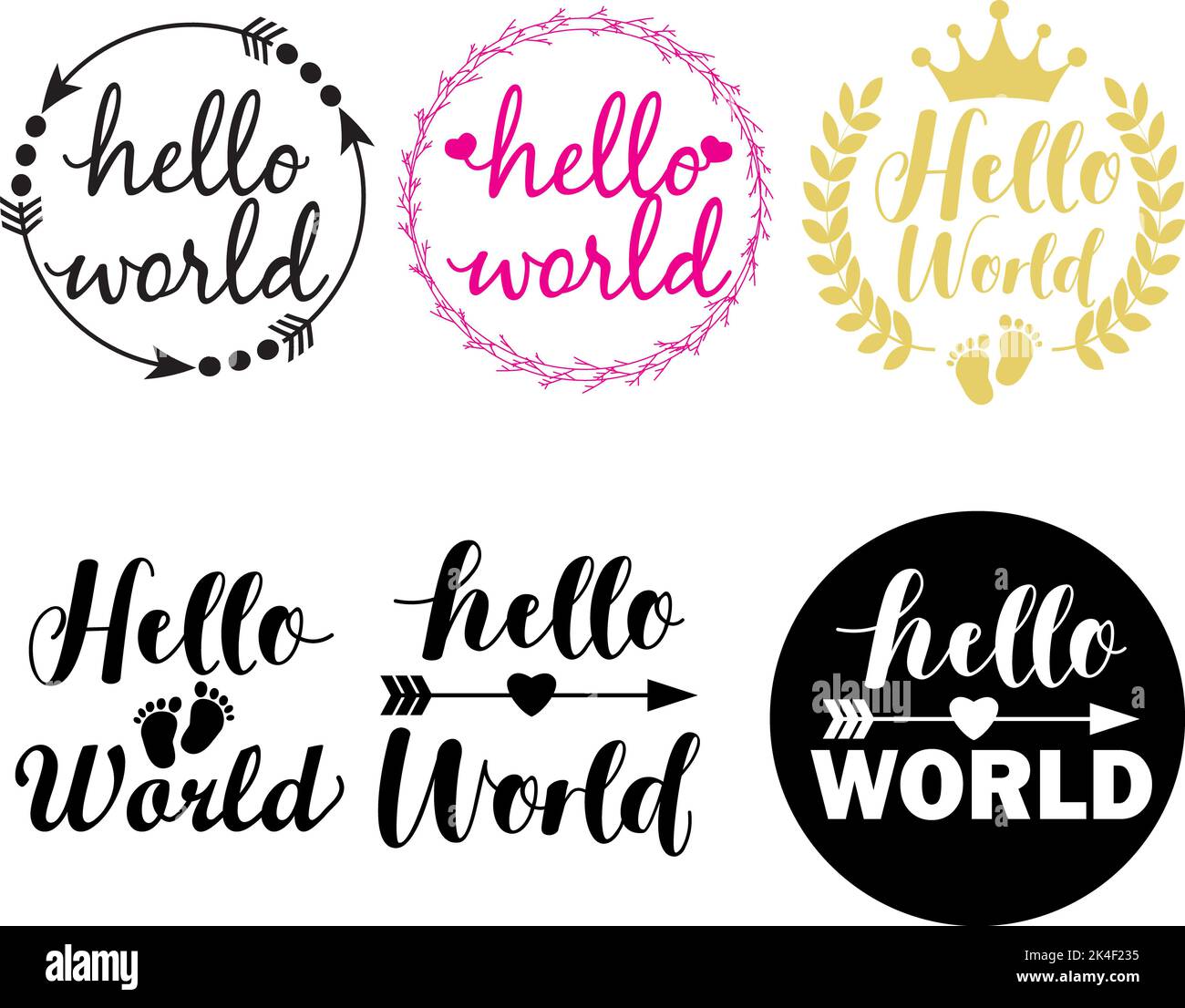 Hello world on white background. Baby quotes sign. Hand lettering ...