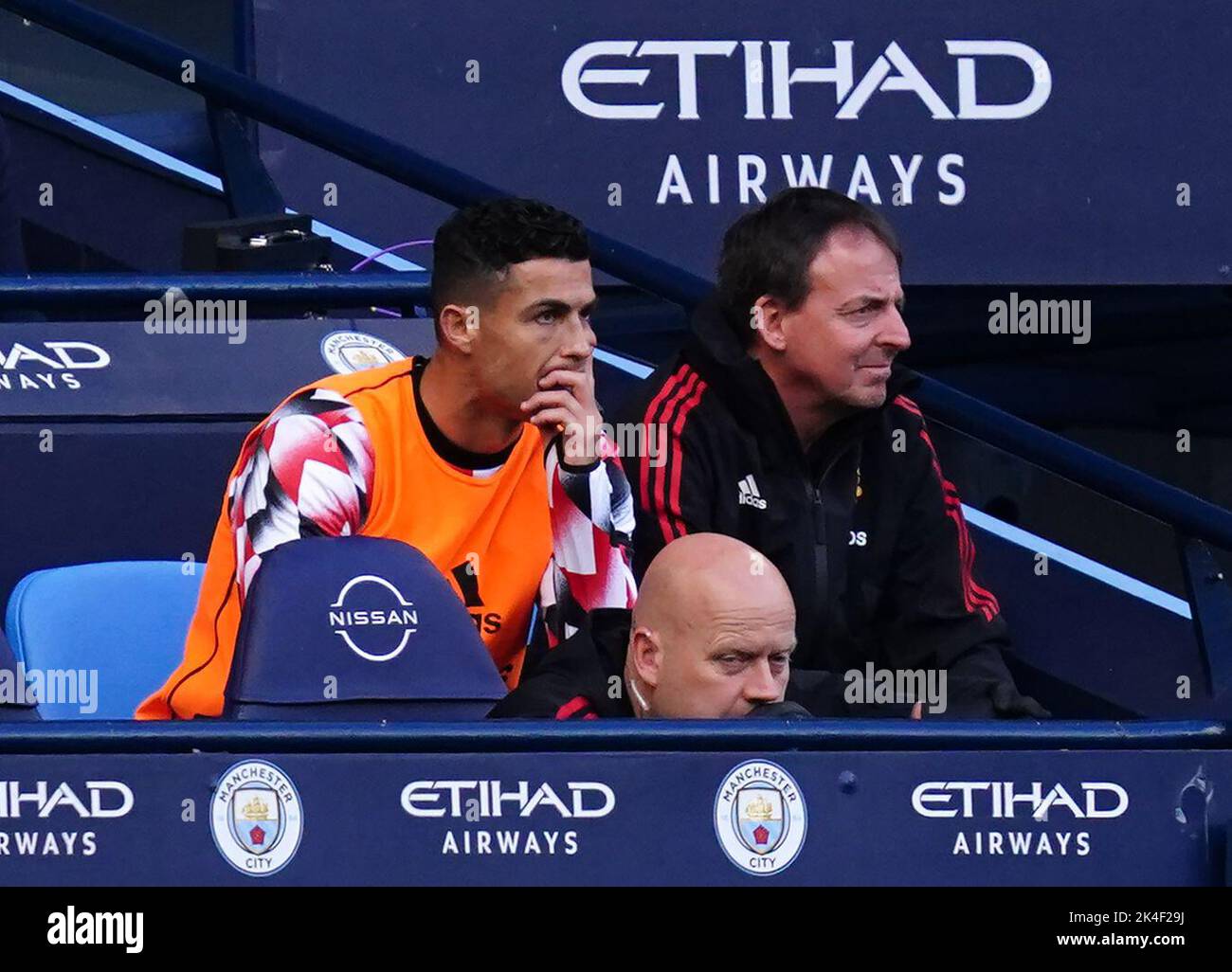 Manchester United's Cristiano Ronaldo reacts on the bench during the ...