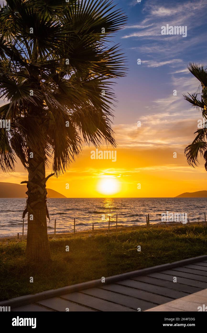 Sunset on the Adriatic Sea in the city of Vlora Stock Photo - Alamy