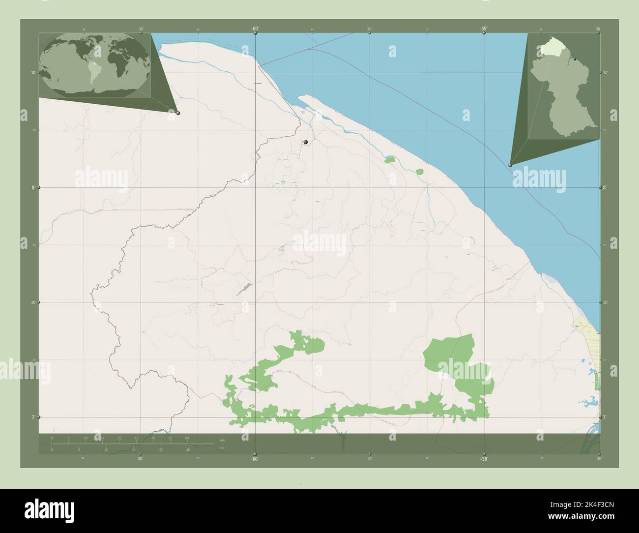 Barima-Waini, region of Guyana. Open Street Map. Corner auxiliary ...