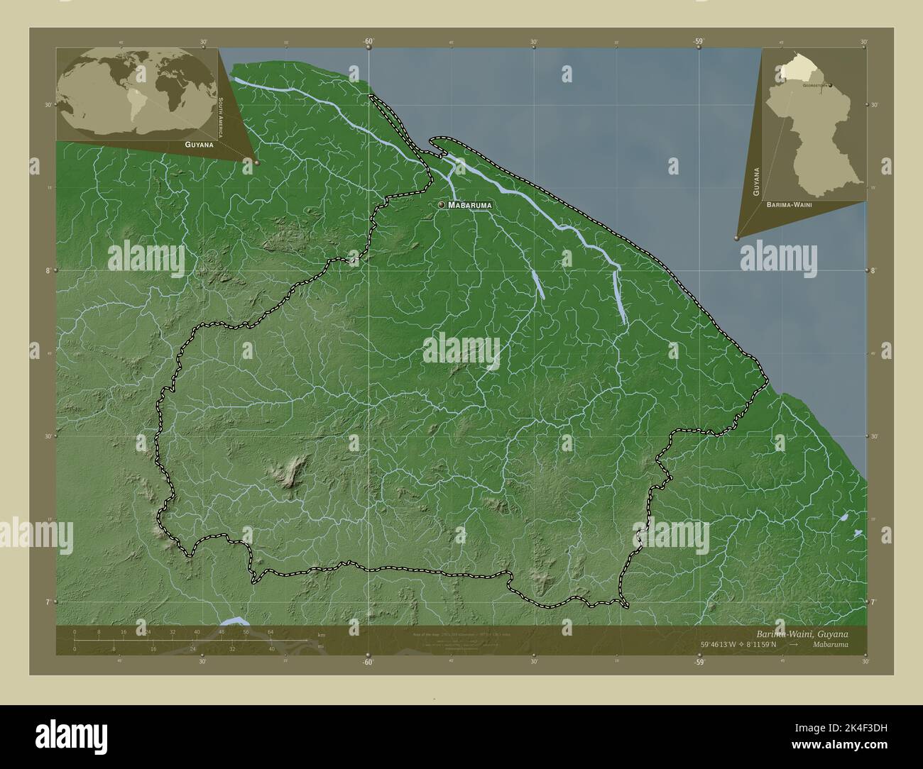 Barima-Waini, region of Guyana. Elevation map colored in wiki style ...