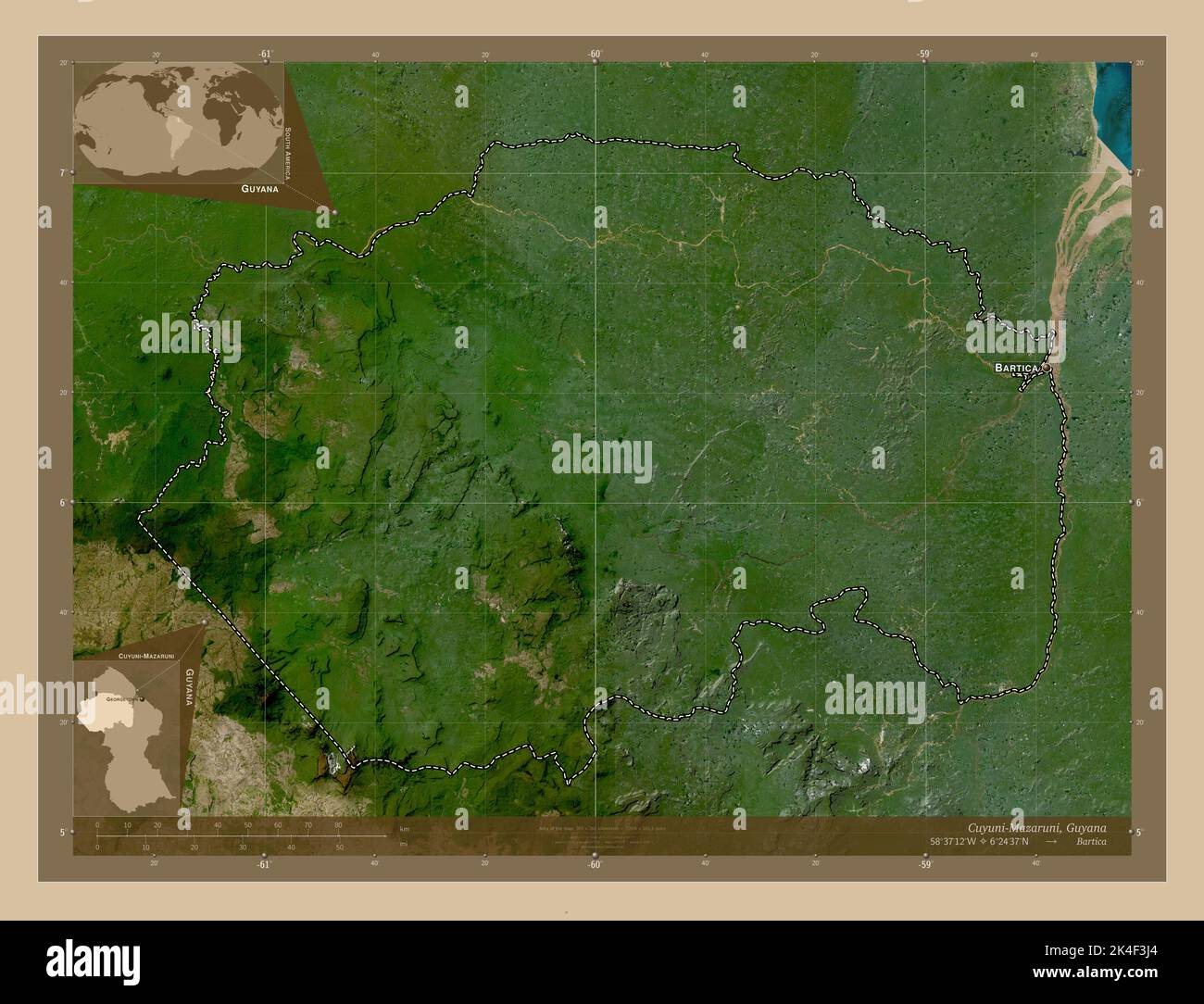 Cuyuni-Mazaruni, region of Guyana. Low resolution satellite map ...
