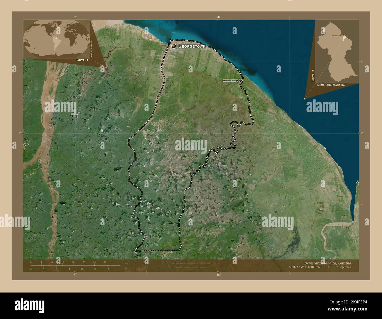 Demerara-Mahaica, region of Guyana. Low resolution satellite map ...