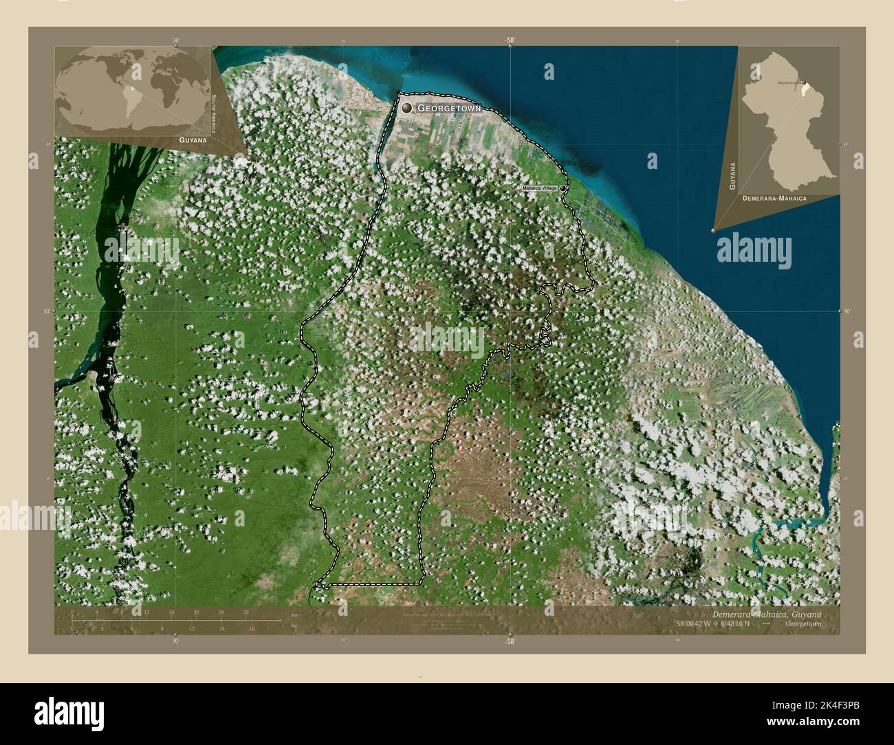 Demerara-Mahaica, region of Guyana. High resolution satellite map ...