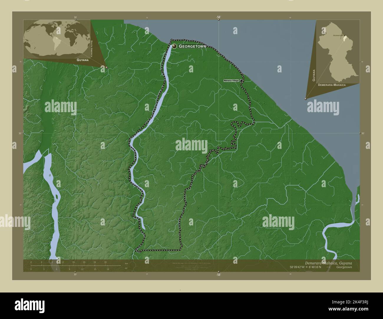 Demerara-Mahaica, region of Guyana. Elevation map colored in wiki style ...
