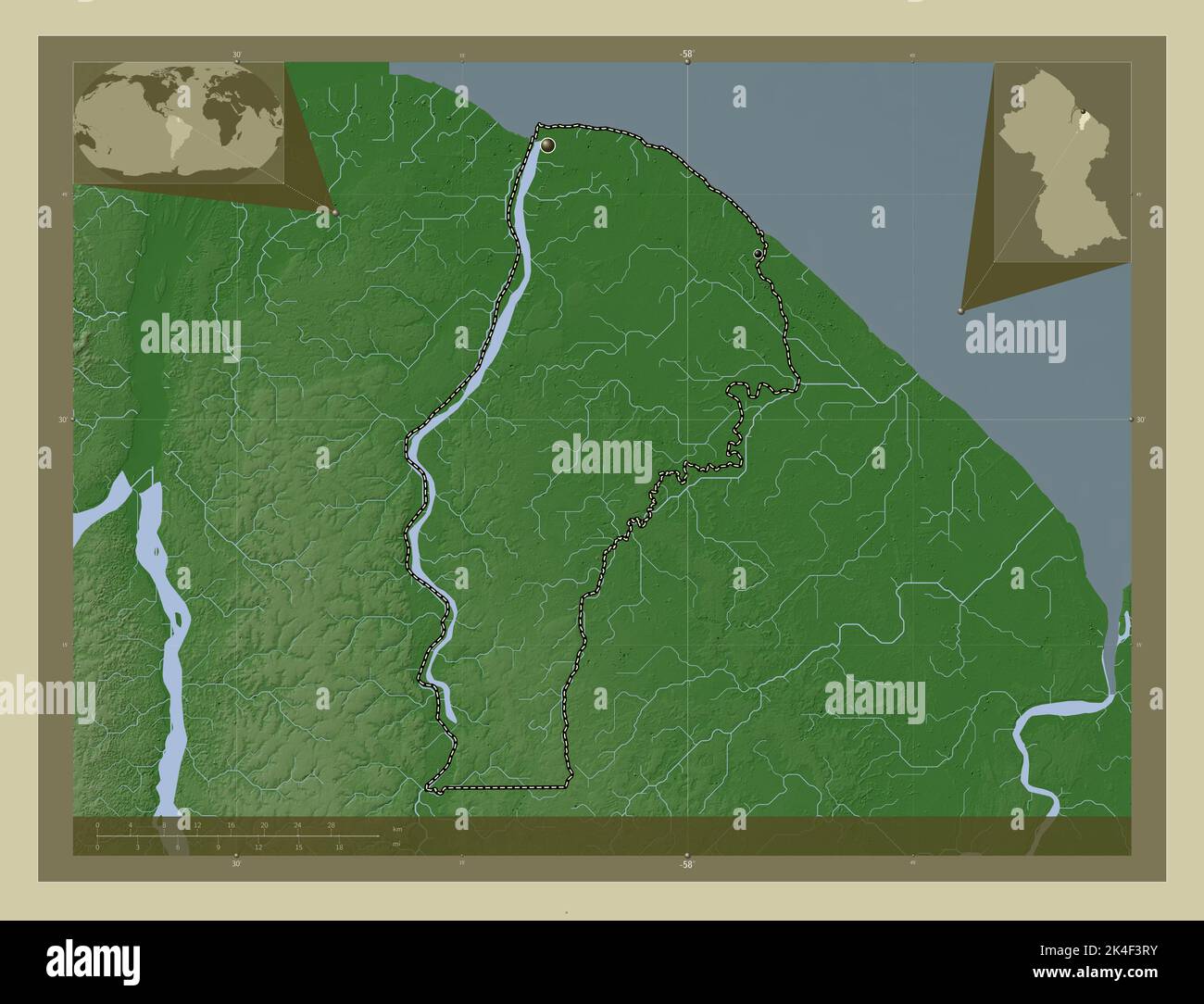 Demerara-Mahaica, region of Guyana. Elevation map colored in wiki style ...