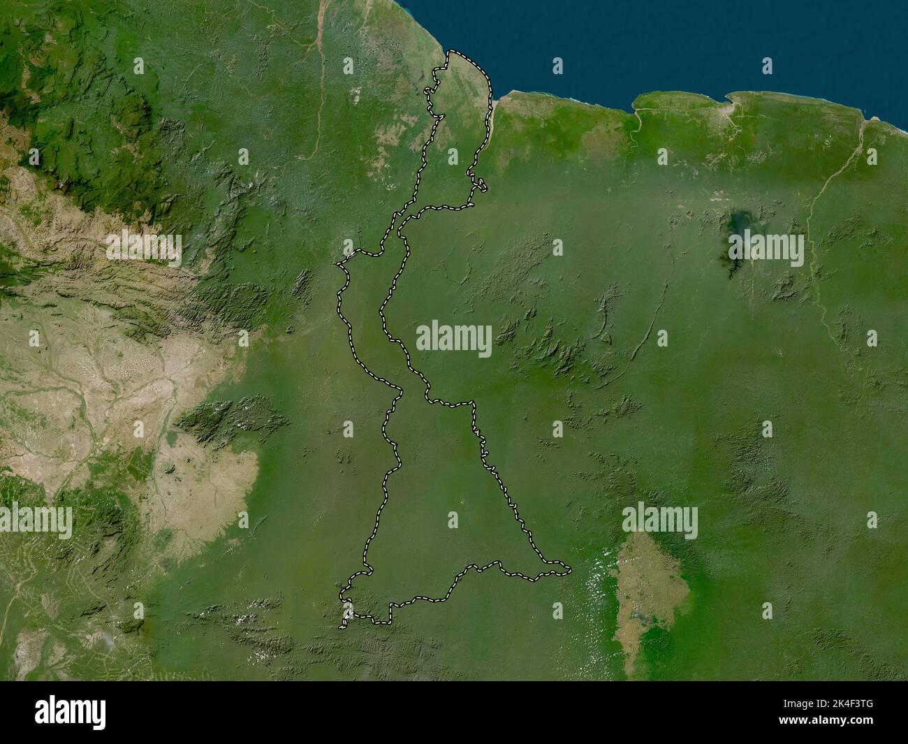 East Berbice-Corentyne, region of Guyana. Low resolution satellite map ...
