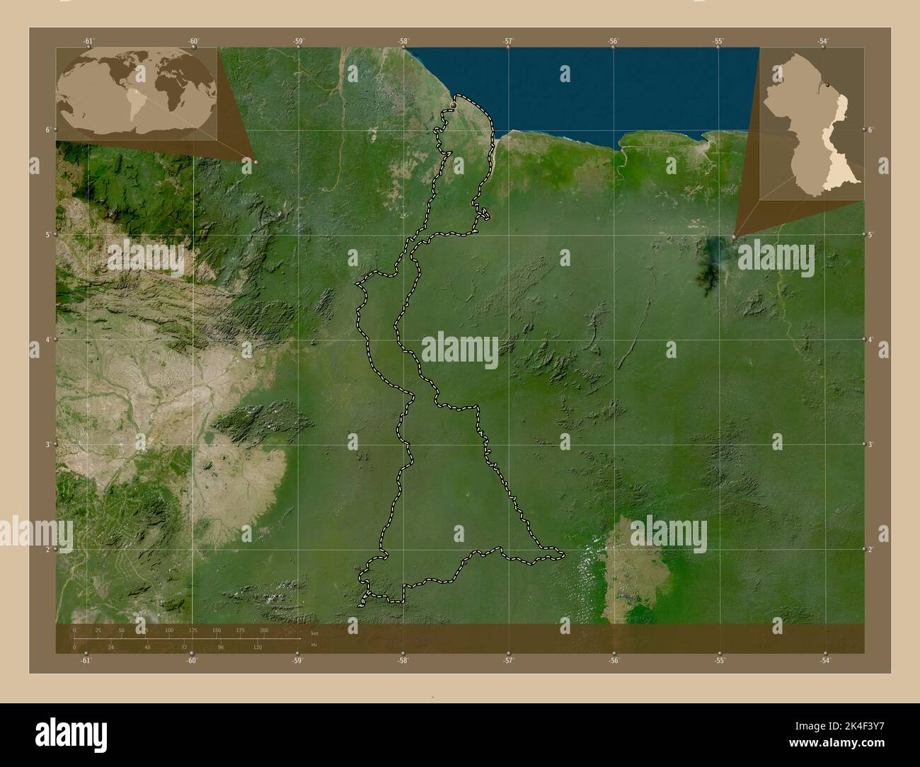 East Berbice-Corentyne, region of Guyana. Low resolution satellite map ...
