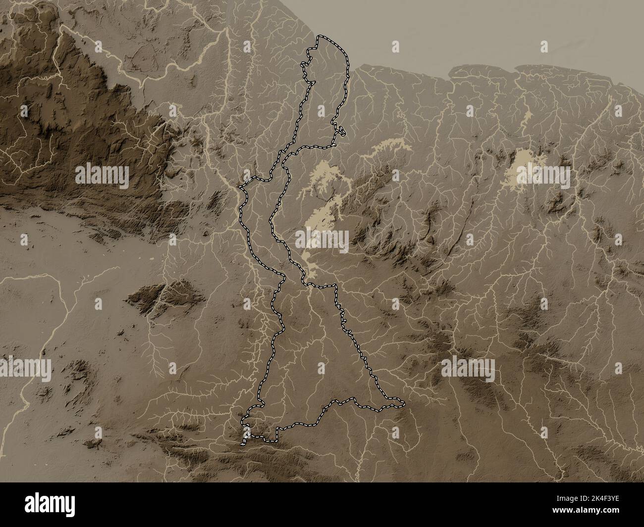 East Berbice-Corentyne, region of Guyana. Elevation map colored in ...