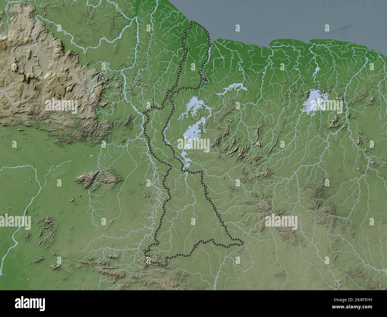 East Berbice-Corentyne, region of Guyana. Elevation map colored in wiki ...