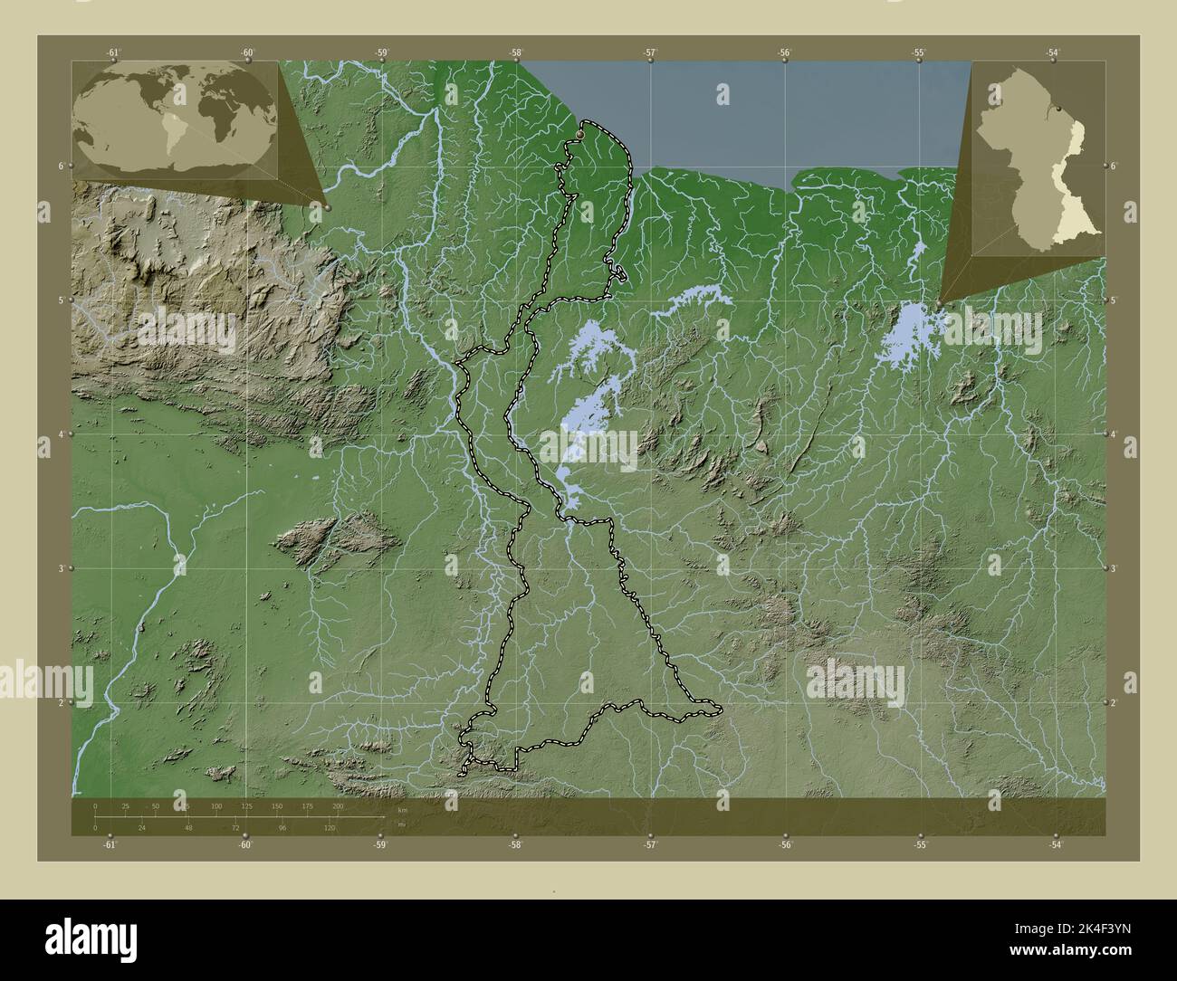 East Berbice-Corentyne, region of Guyana. Elevation map colored in wiki ...