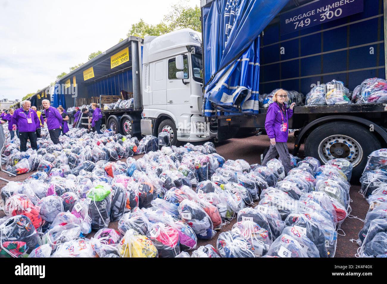 London UK. 2 October 2022 . Thousands of baggage belonging to marathon ...