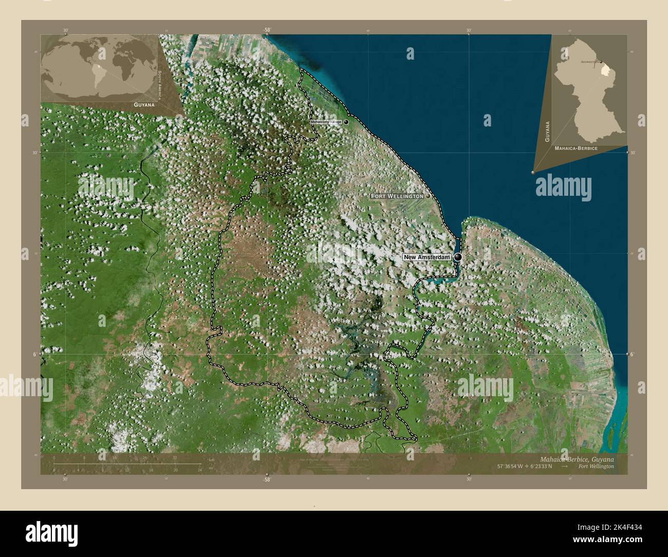 Mahaica-Berbice, region of Guyana. High resolution satellite map ...