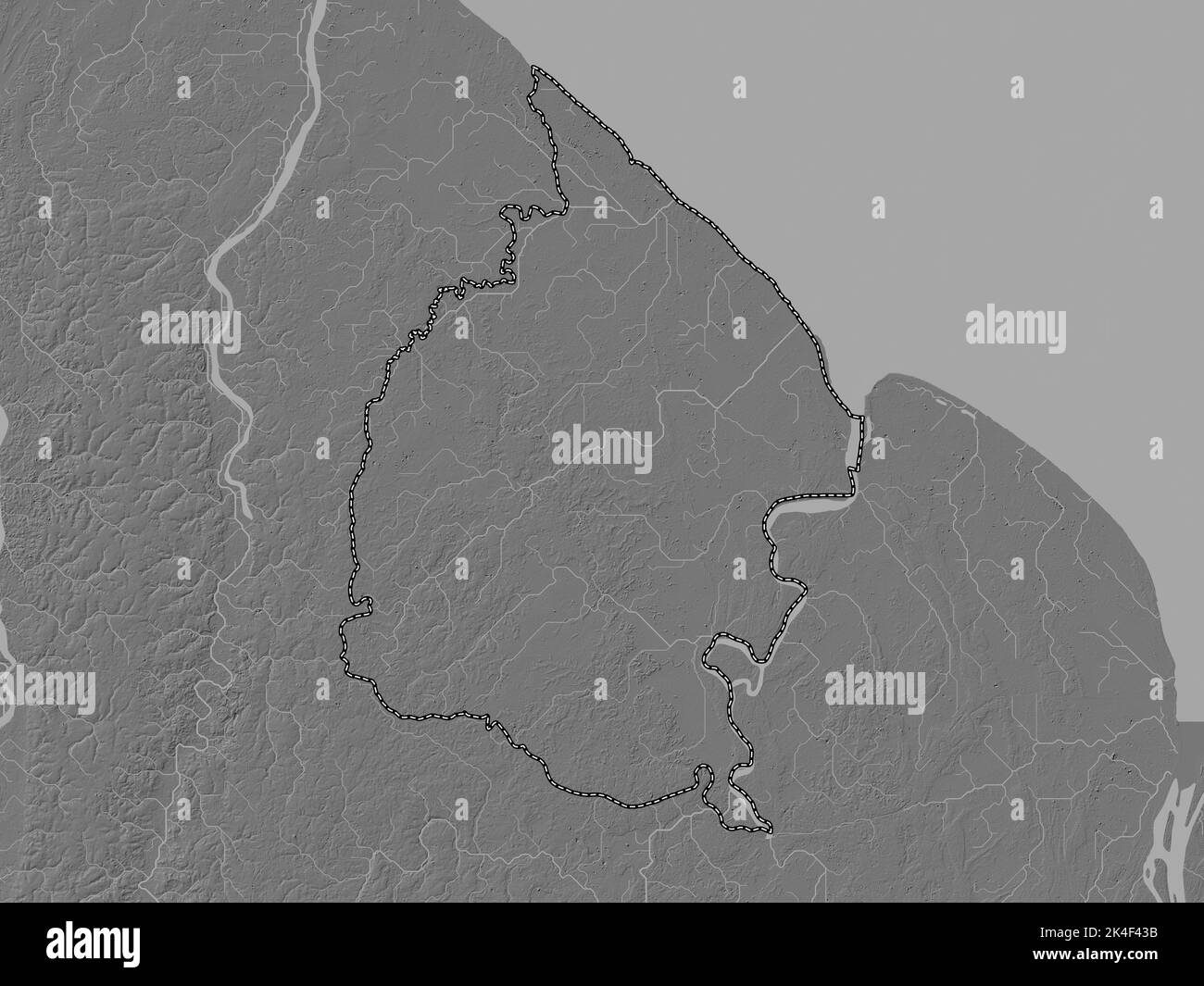 Mahaica-Berbice, region of Guyana. Bilevel elevation map with lakes and ...