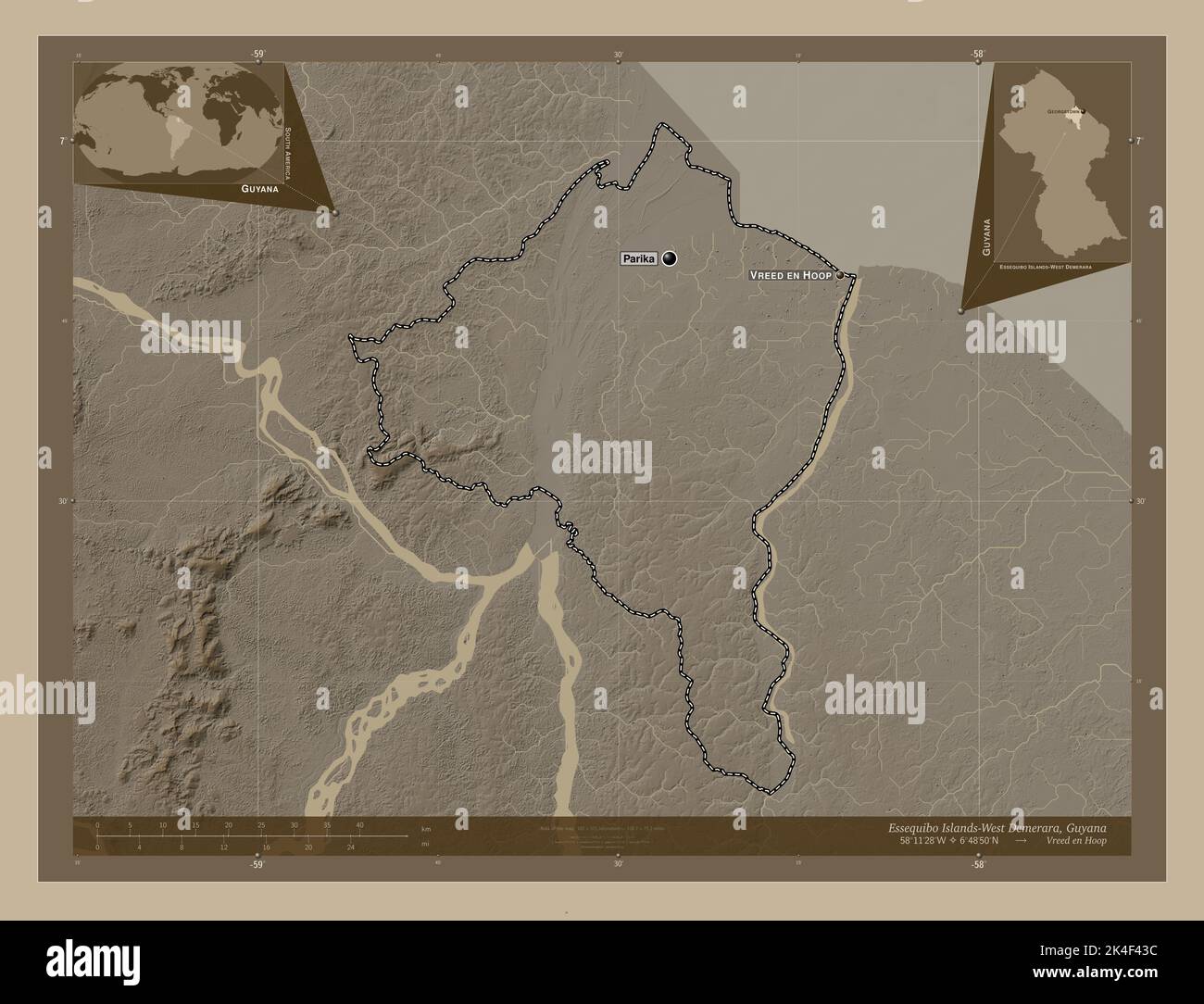 Essequibo Islands-West Demerara, region of Guyana. Elevation map ...