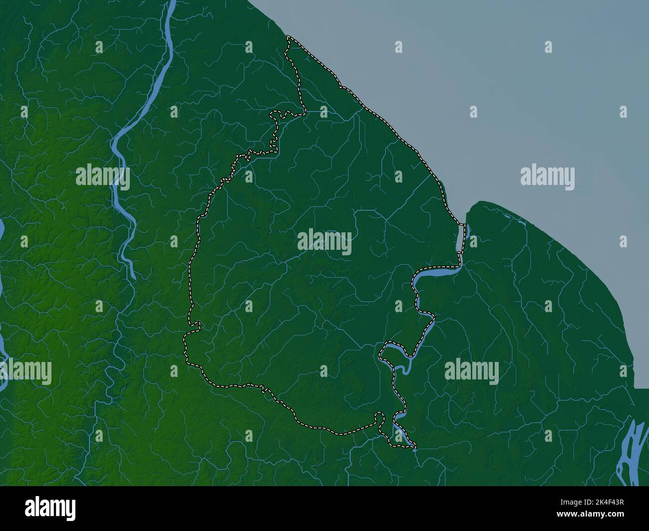 Mahaica-Berbice, region of Guyana. Colored elevation map with lakes and ...