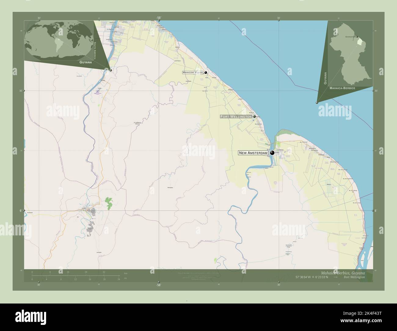 Mahaica-Berbice, region of Guyana. Open Street Map. Locations and names ...