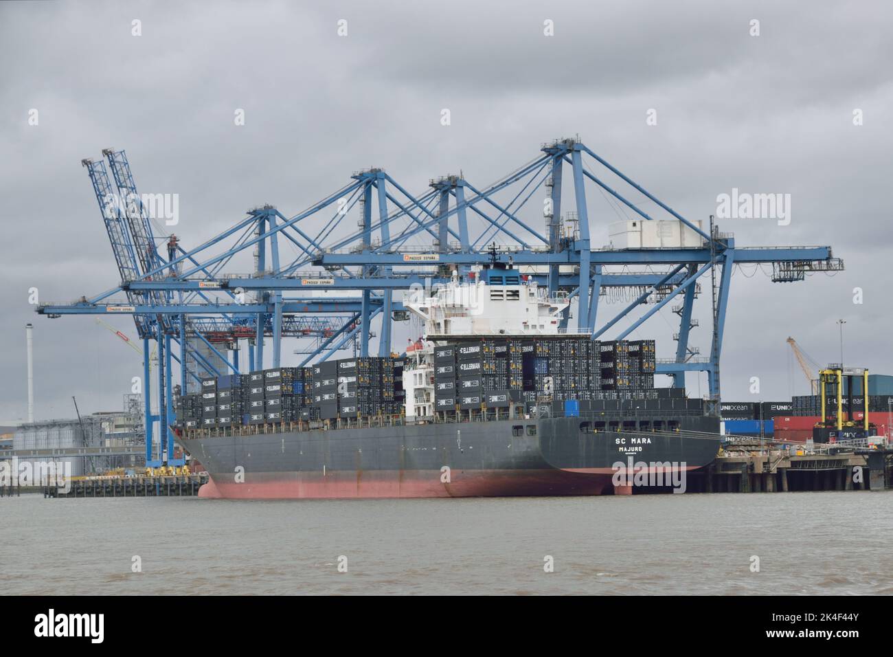 Container Ship SC MARA operated by UniOcean Lines seen unloading ...