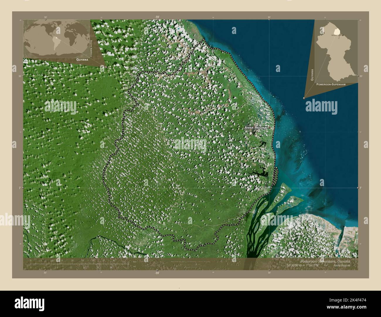 Pomeroon-Supenaam, region of Guyana. High resolution satellite map ...
