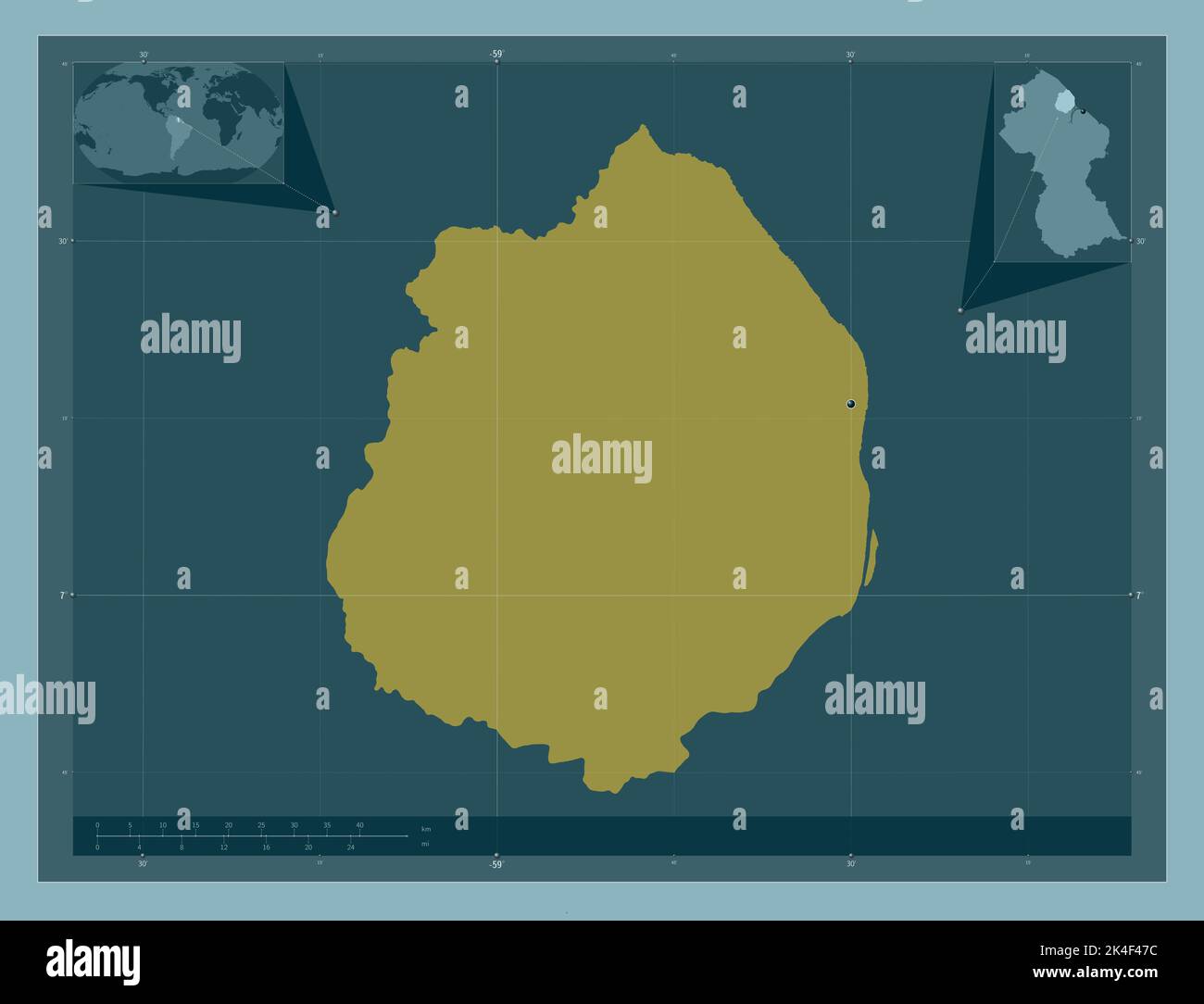 Pomeroon-Supenaam, region of Guyana. Solid color shape. Locations of ...