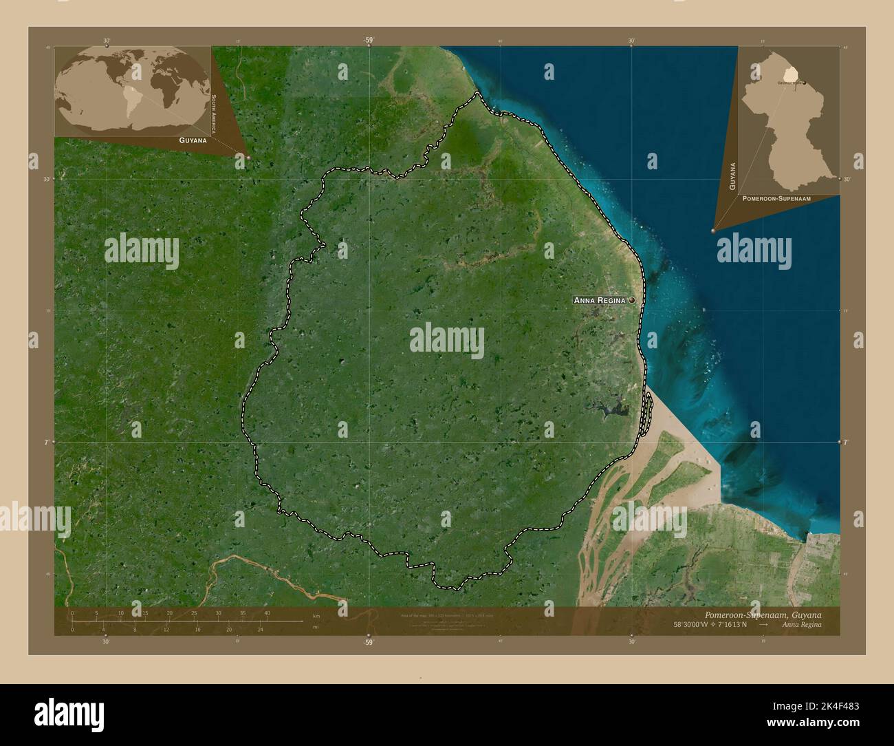 Pomeroon-Supenaam, region of Guyana. Low resolution satellite map ...
