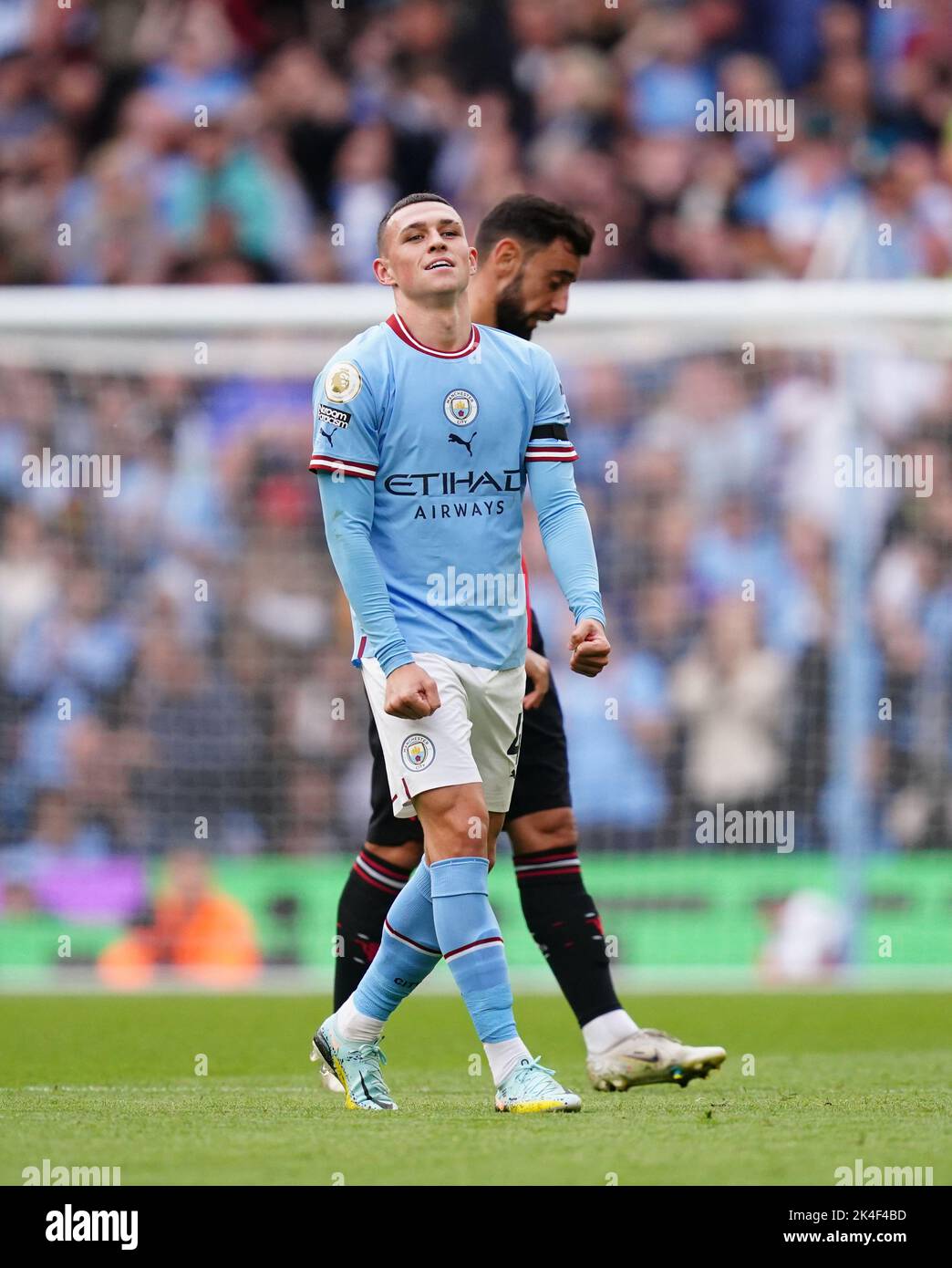 Manchester City's Phil Foden celebrates scoring their side's sixth goal ...
