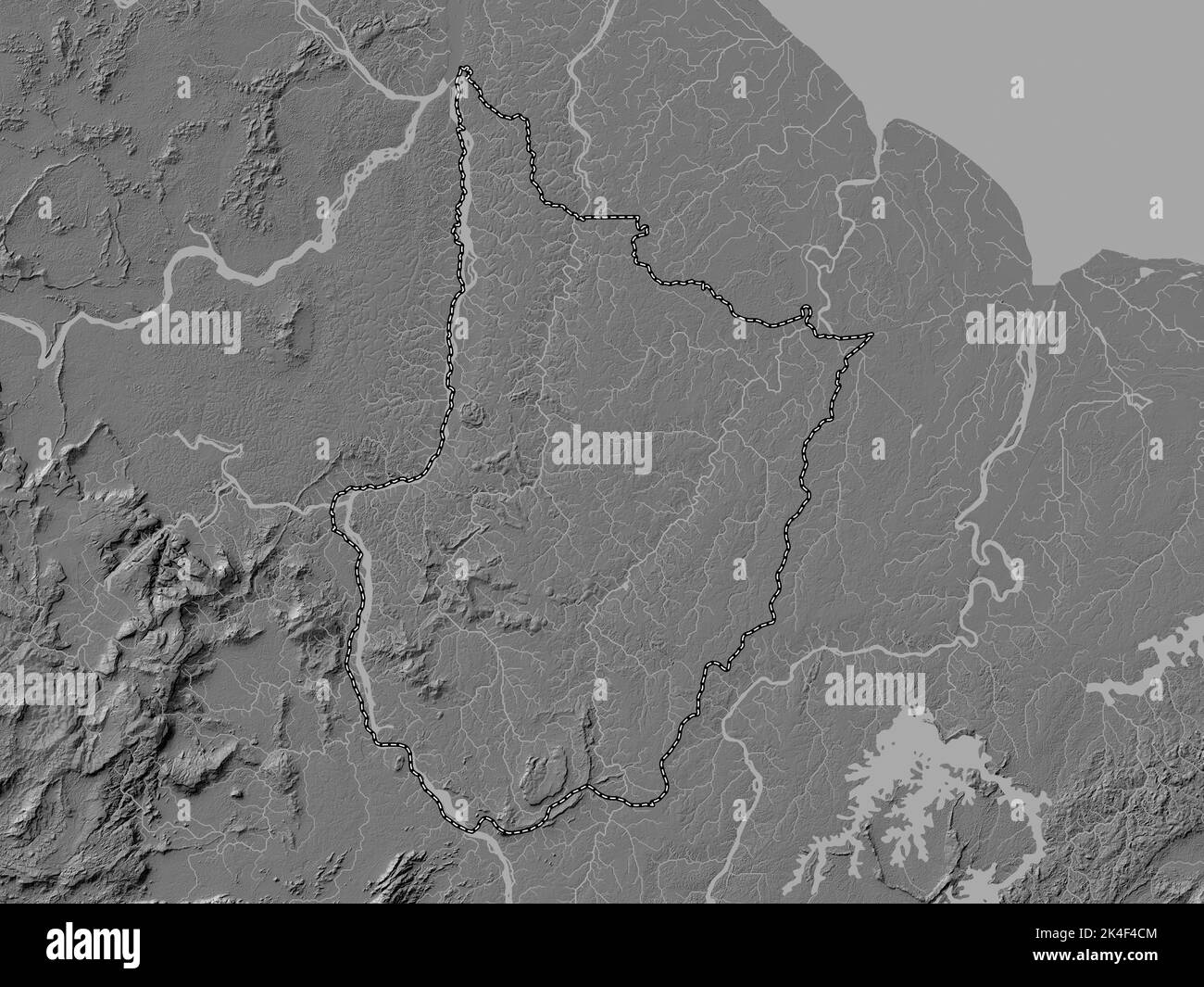 Upper Demerara-Berbice, region of Guyana. Bilevel elevation map with ...