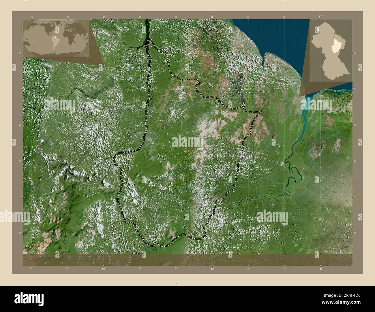 Upper Demerara-Berbice, region of Guyana. High resolution satellite map ...