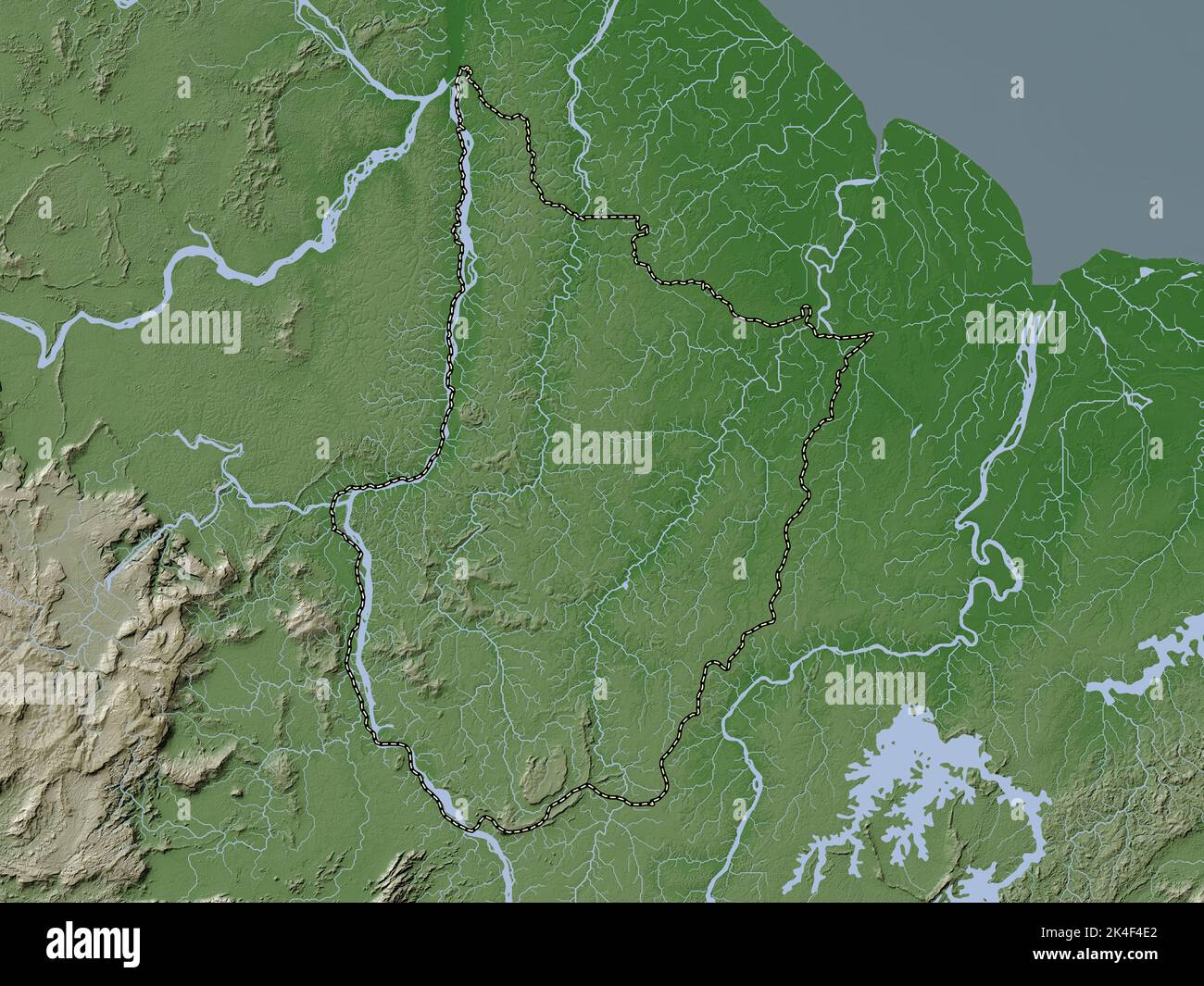Upper Demerara-Berbice, region of Guyana. Elevation map colored in wiki ...