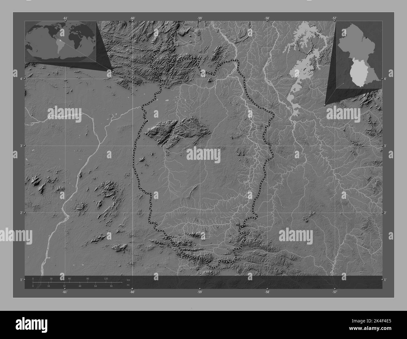 Upper Takutu-Upper Essequibo, region of Guyana. Bilevel elevation map ...
