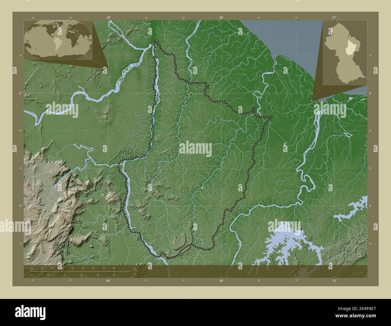 Upper Demerara-Berbice, region of Guyana. Elevation map colored in wiki ...