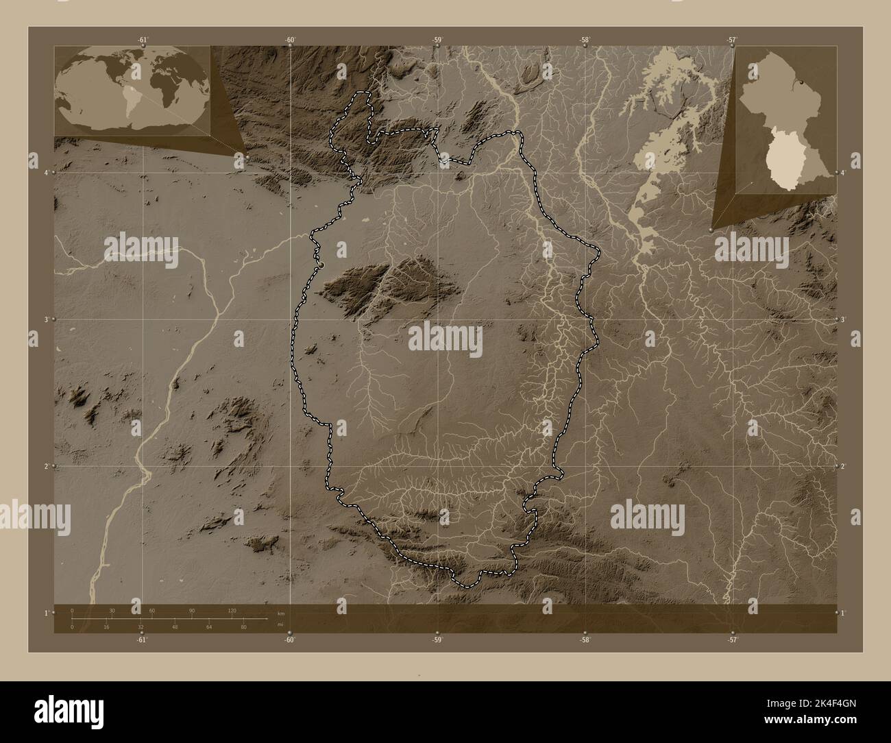 Upper Takutu-Upper Essequibo, region of Guyana. Elevation map colored ...