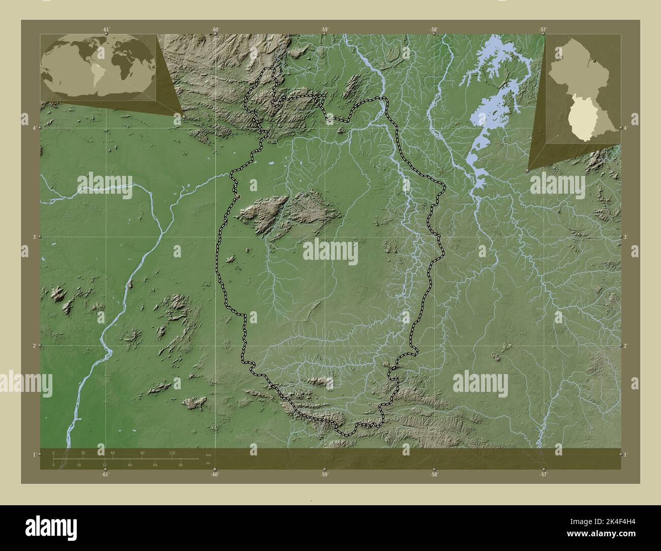 Upper Takutu-Upper Essequibo, region of Guyana. Elevation map colored ...