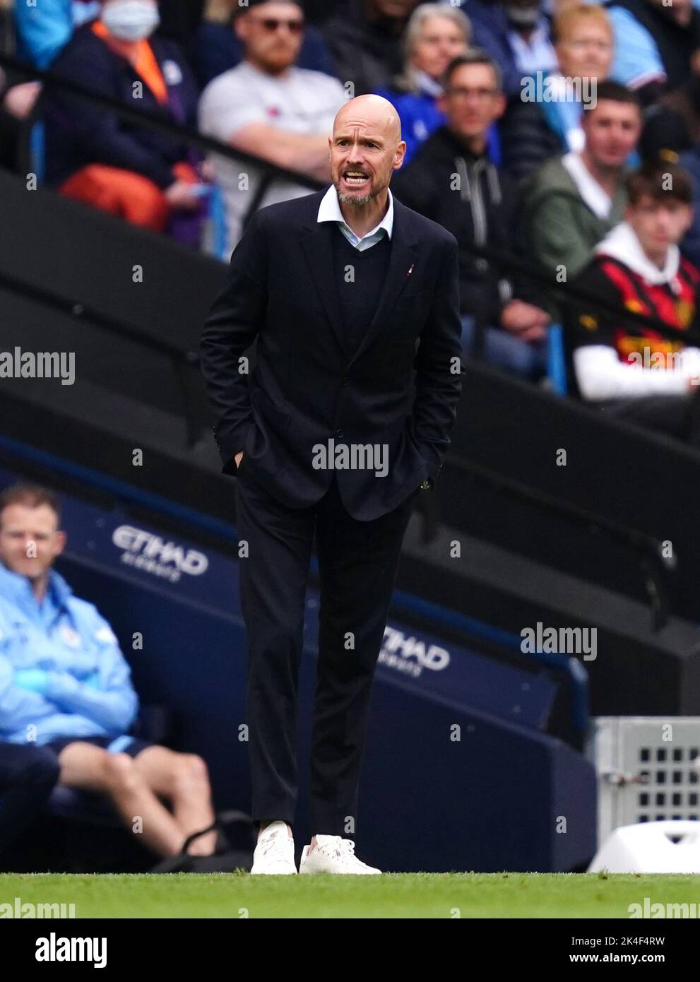Manchester United manager Erik ten Hag shouts from the touchline during ...