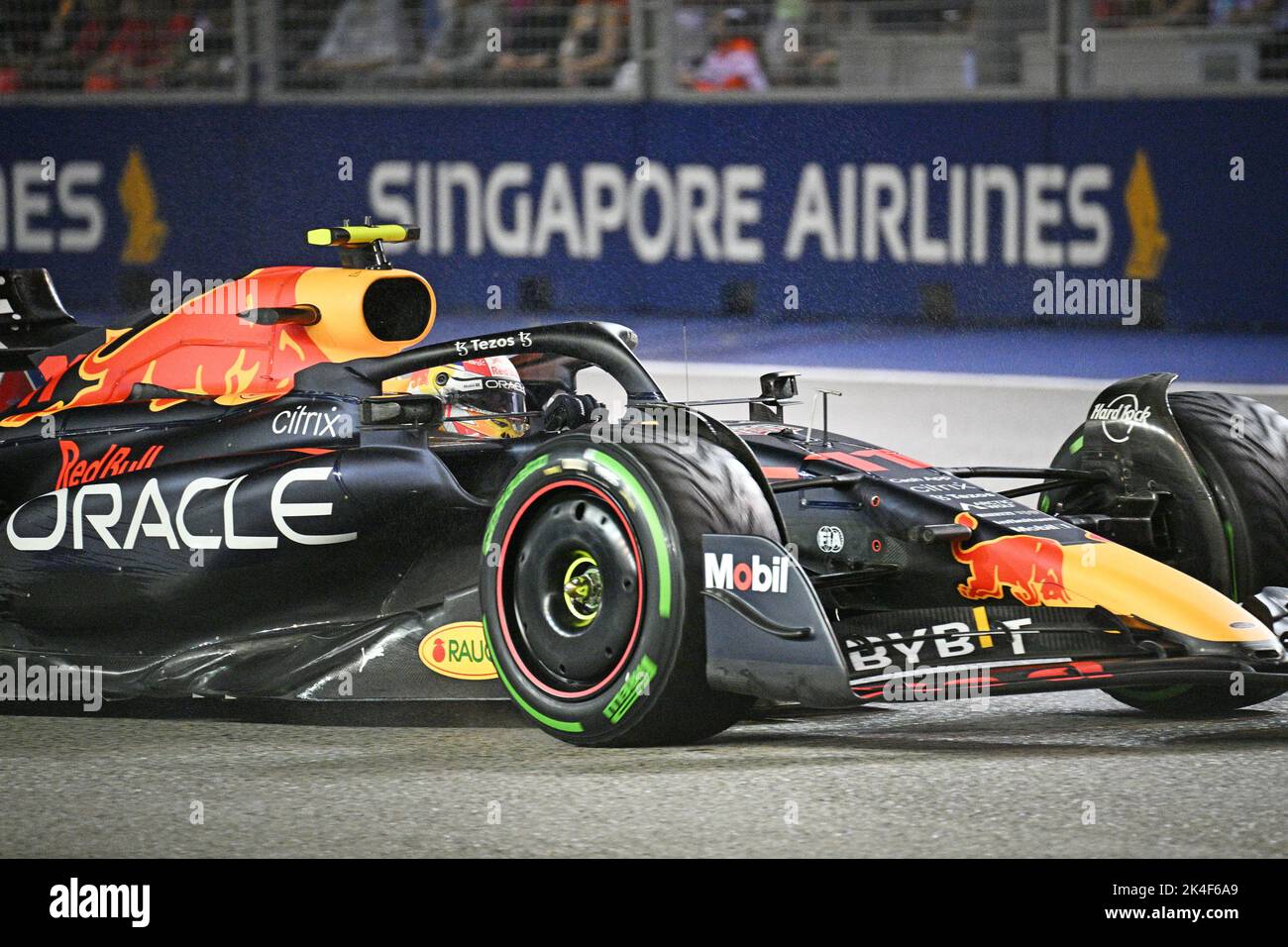 Singapore. 2nd Oct, 2022. Red Bull's Mexican driver Sergio Perez drives during the Formula One ...