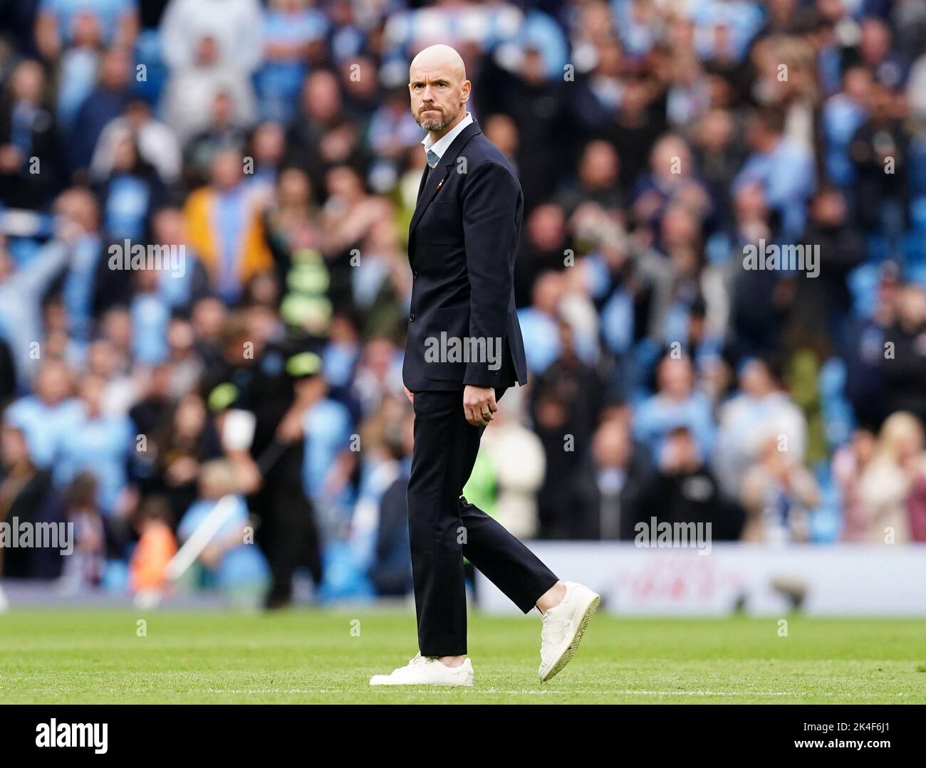 Manchester United manager Erik ten Hag reacts following the Premier ...