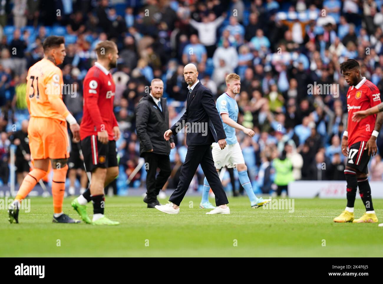 Manchester United manager Erik ten Hag reacts following the Premier ...