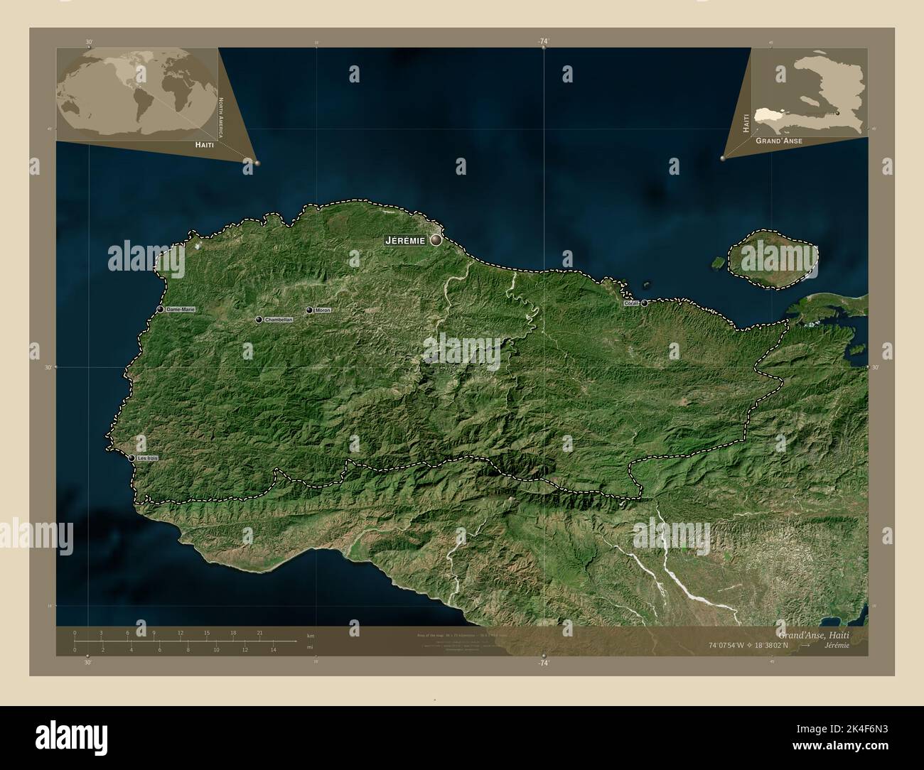 Grand'Anse, department of Haiti. High resolution satellite map ...
