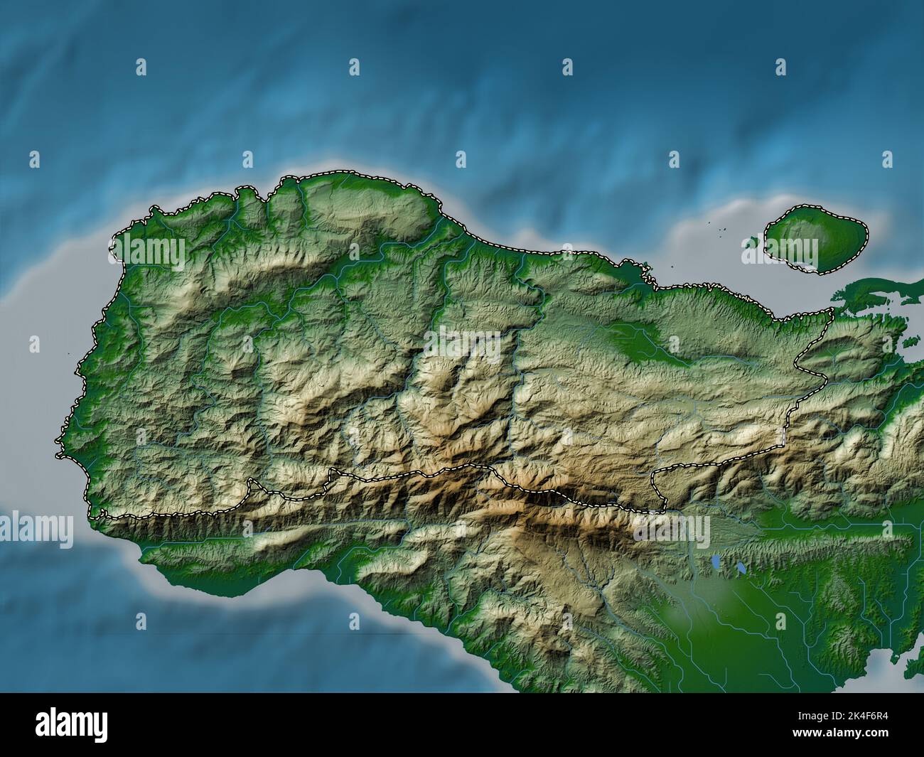 Grand'Anse, department of Haiti. Colored elevation map with lakes and ...